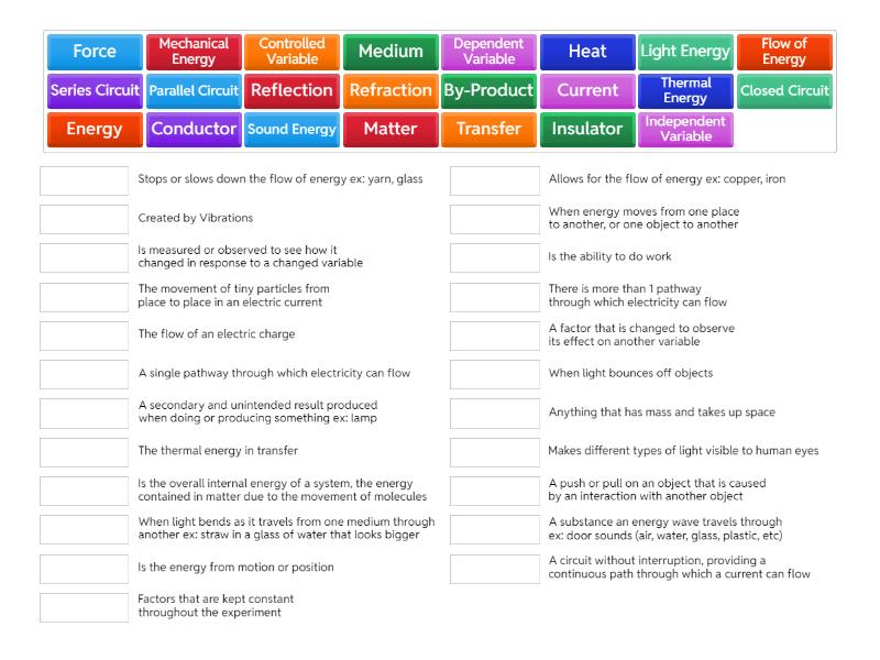 Energy Vocabulary - Match up