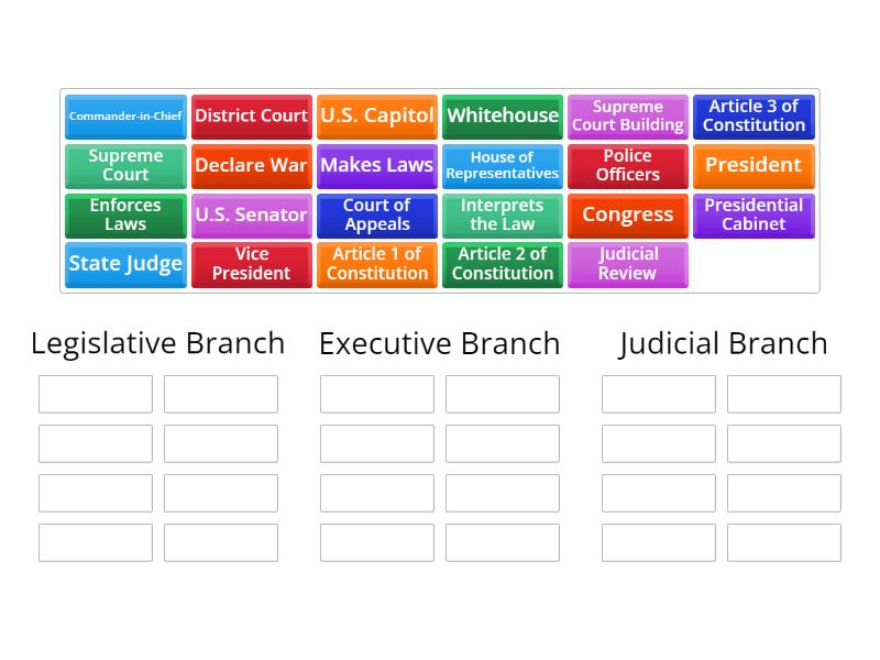3 Branches of Government Matching Activity - Group sort