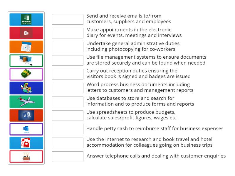 The Admin Assistant - Duties & Responsibilities - Match up