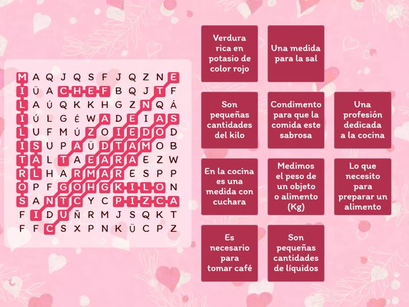 Sopa de letras para chefs - Wordsearch