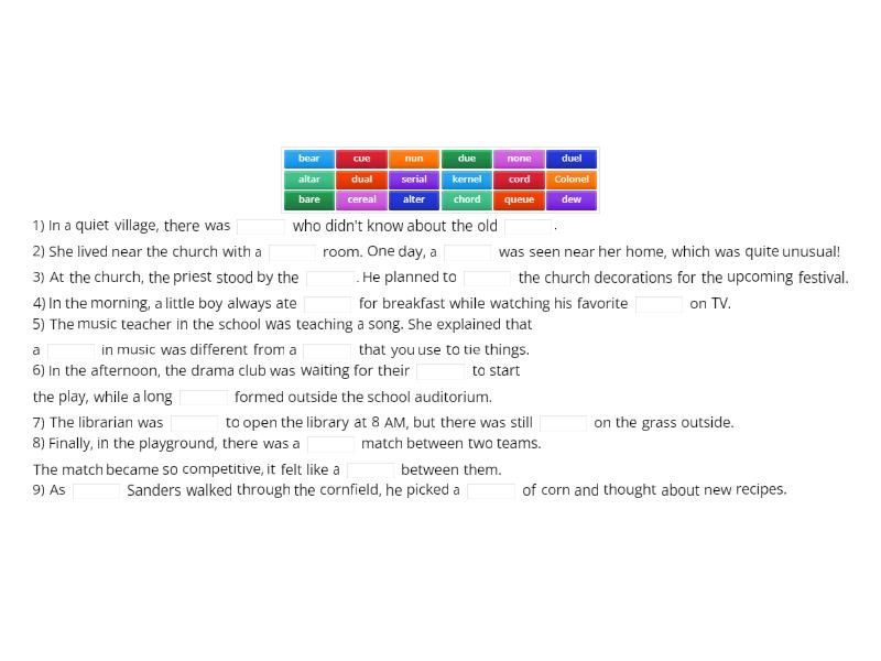 Fill in the gaps (homophones) - Missing word