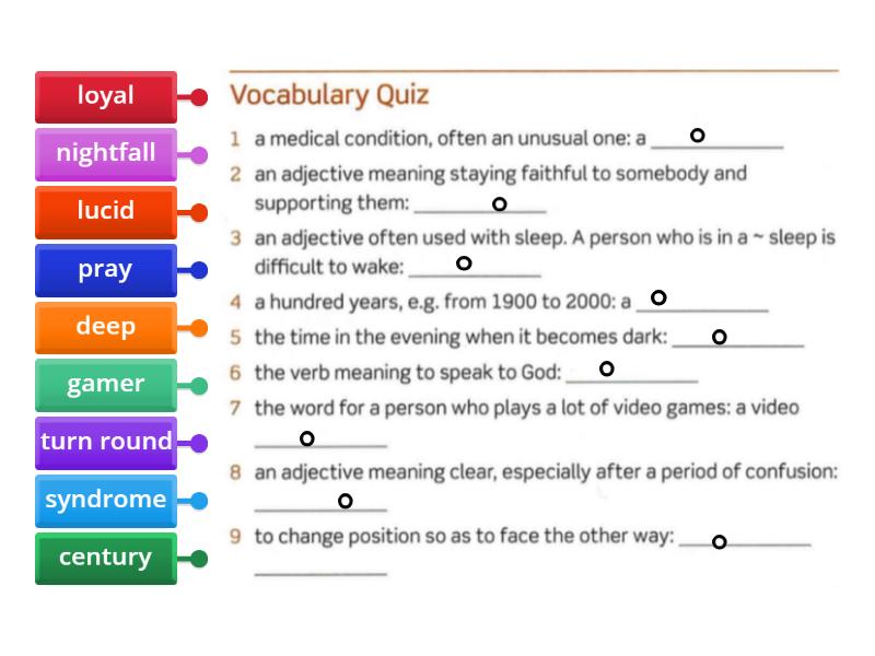 Vocabulary Quiz - Labelled diagram
