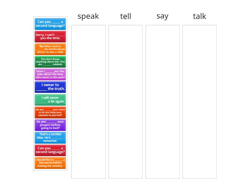 Talking verbs: Speak, Say, Tell, Talk - Categorize