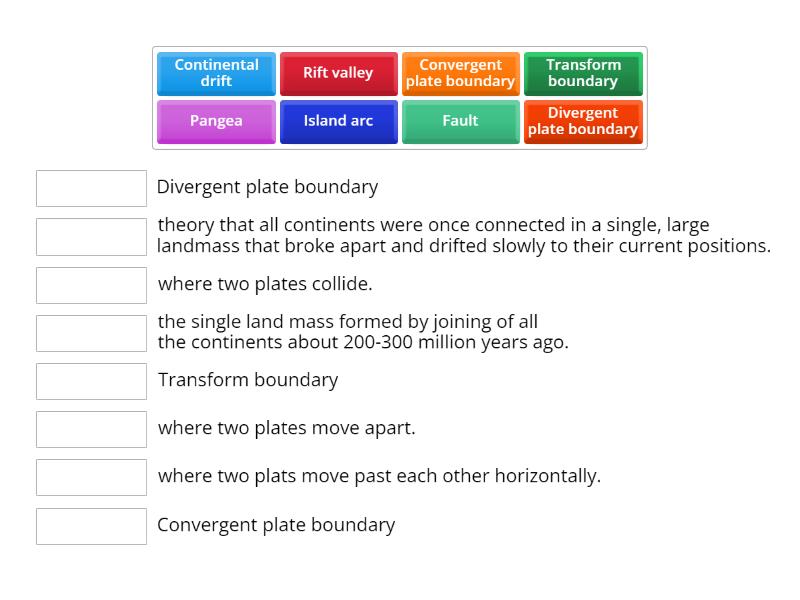 Plate Tectonics - Match up