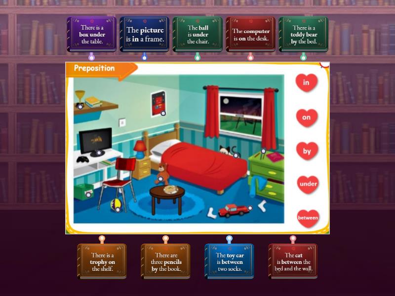 Prepositions - Bedroom Objects - Labelled diagram