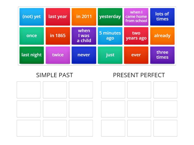 English 6: Simple past vs. present perfect - Signal words - Group sort