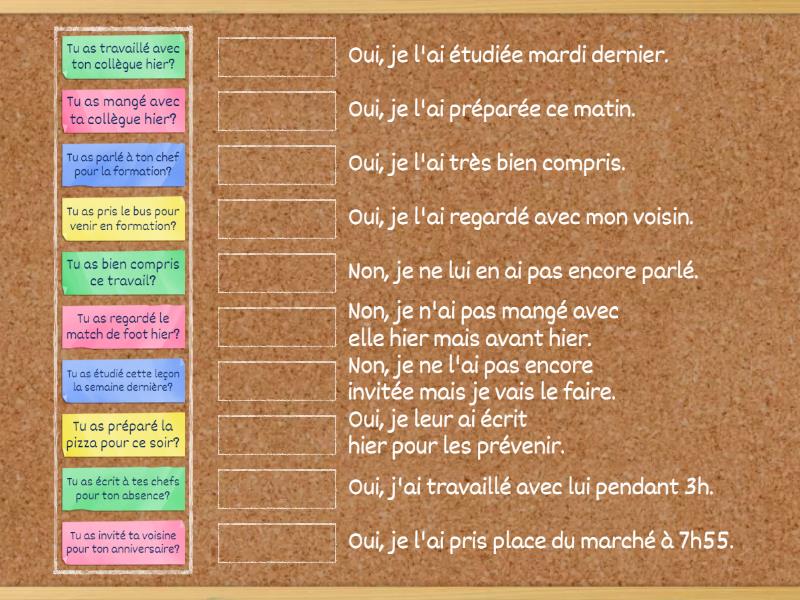 Les pronoms Cod et Coi au passé composé - Match up