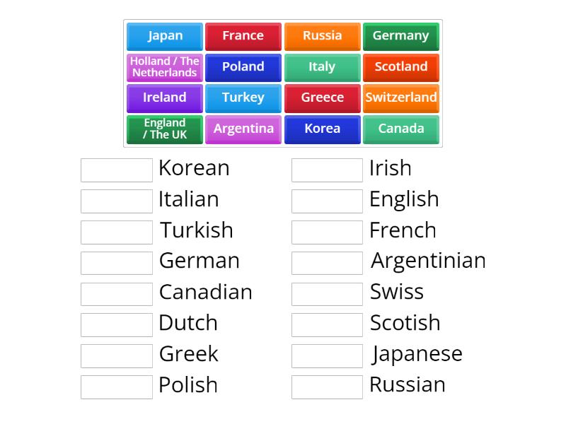 WW1 Nationalities - Match up