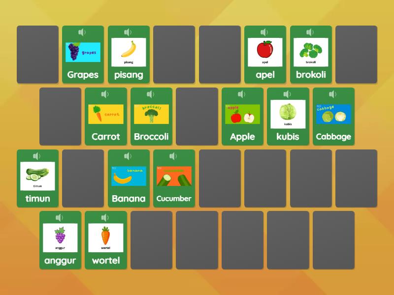 Fruits & Vegetables vocabulary - Matching pairs