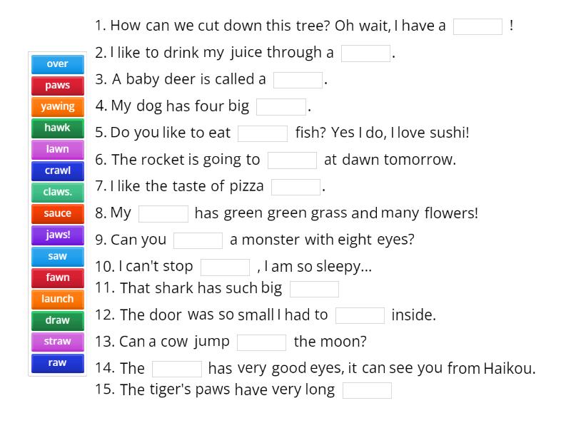 au aw missing word sentences - Complete the sentence