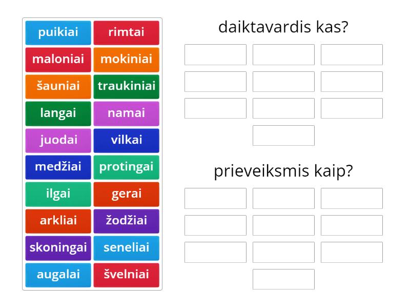 daiktavardis kas? - prieveiksmis kaip? - Priskyrimas grupėms