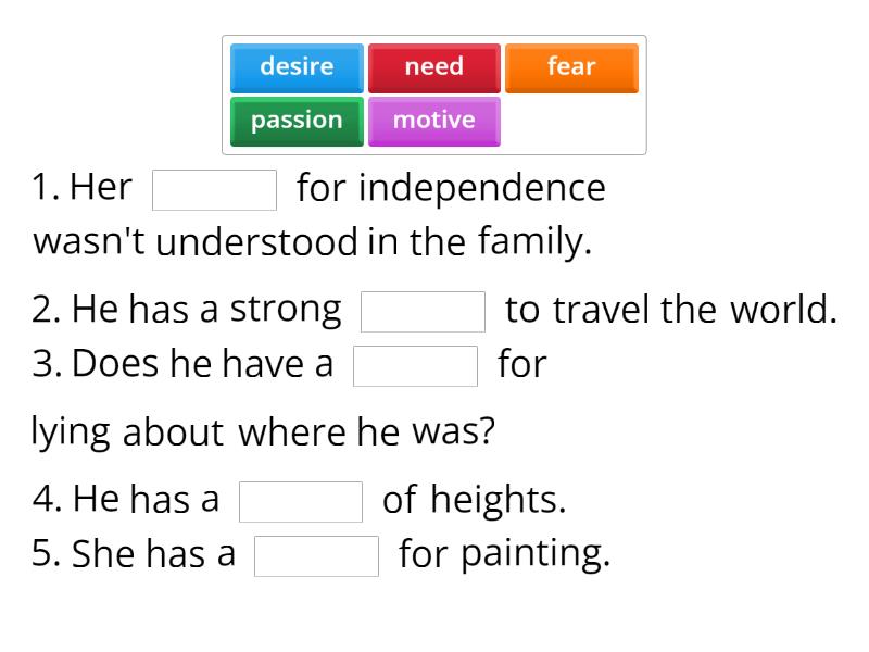 Need, desire, passion, fear, and some other words in contexts ...