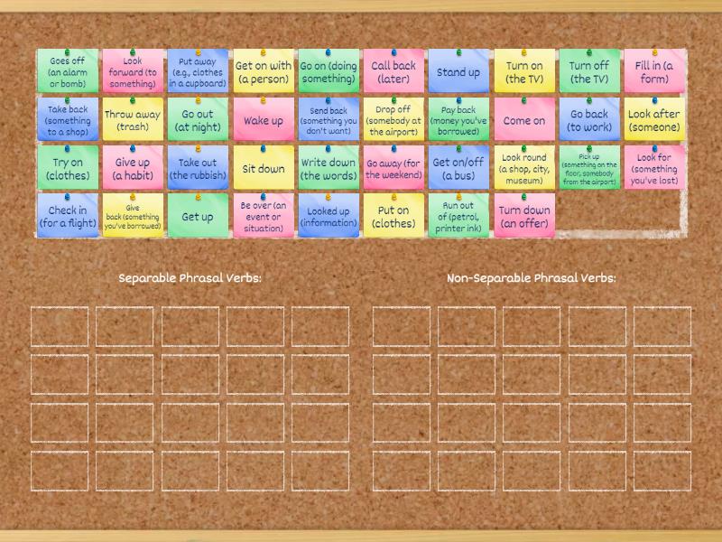 Separable and Non-Separable Phrasal Verbs - Group sort