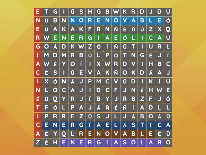 Sopa de letra sobre la energia - Wordsearch