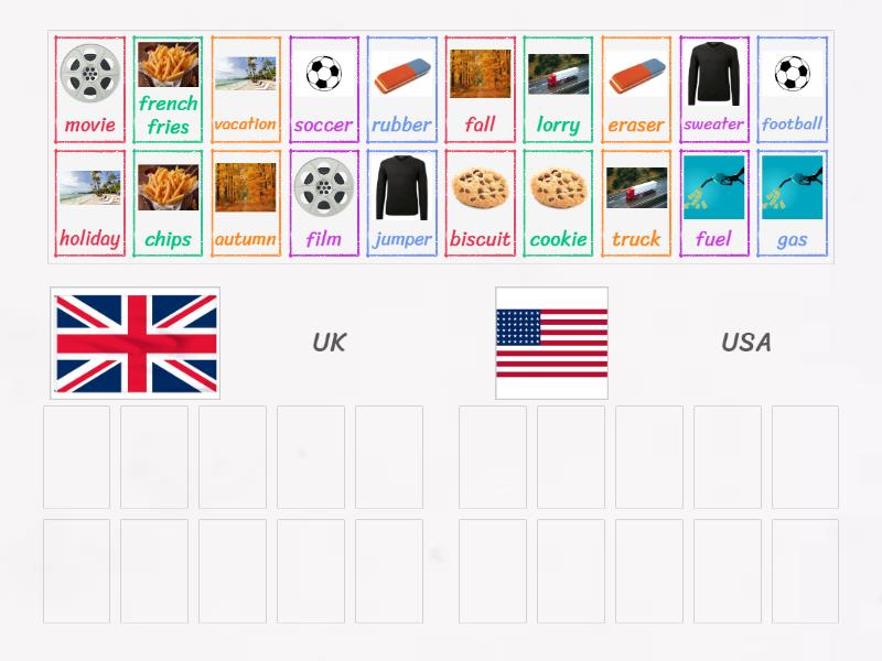 UK vs USA vocabulary - Group sort