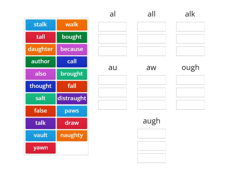 Unit 7 Week 3 Variant Vowel- al-all-alk-au, aw, ough, augh - Group sort