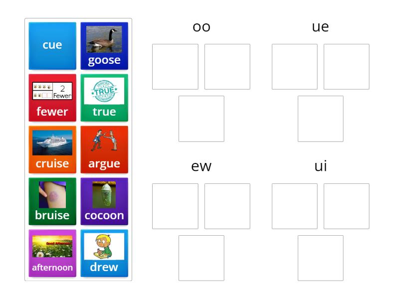 Vowel Diagraphs (oo, ue, ew, ui) - Group sort