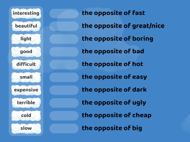 unit 1 - Adjectives - opposites v2 - Match up