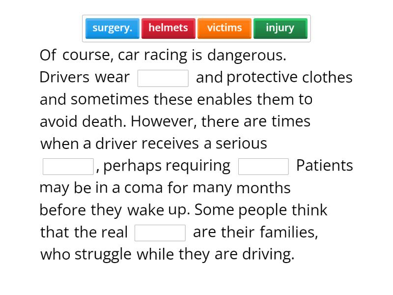 Car Racing - Complete the sentence