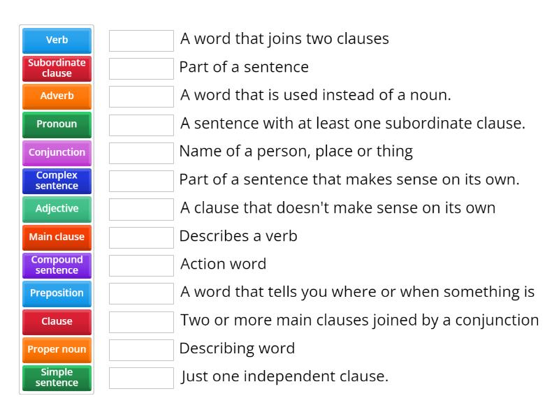 Word Class Revision - Match up