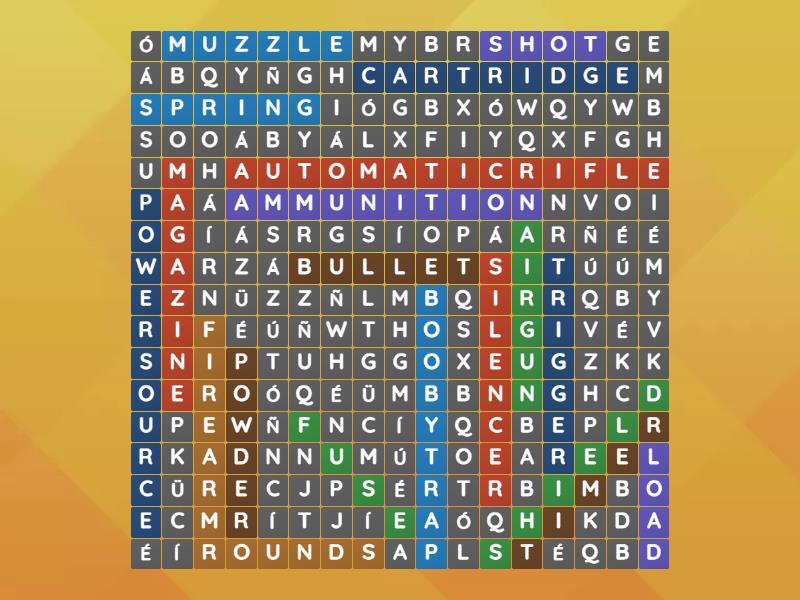 Vocabulary of weapons - Wordsearch