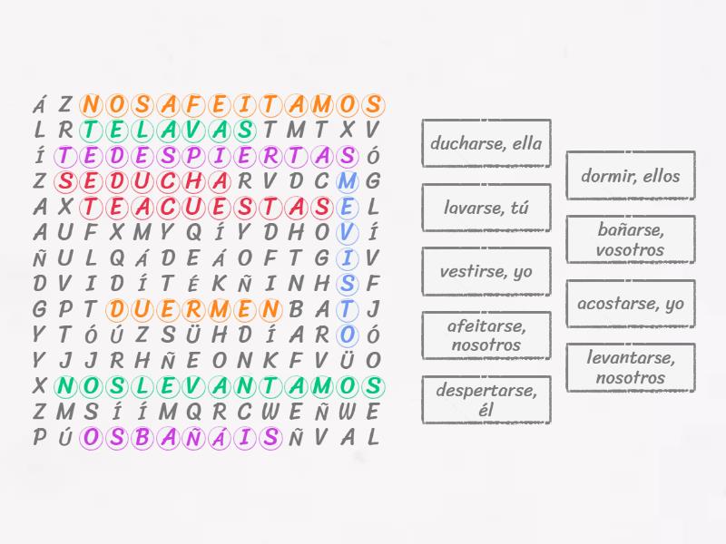 rutina diaria - Sopa de letras