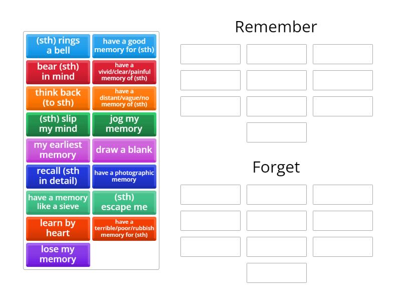 Focus 4: Unit 1, Memory collocations - Group sort