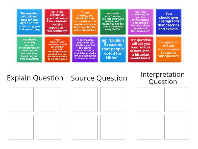 Skills Questions in History - Year 9 Exam - Group sort