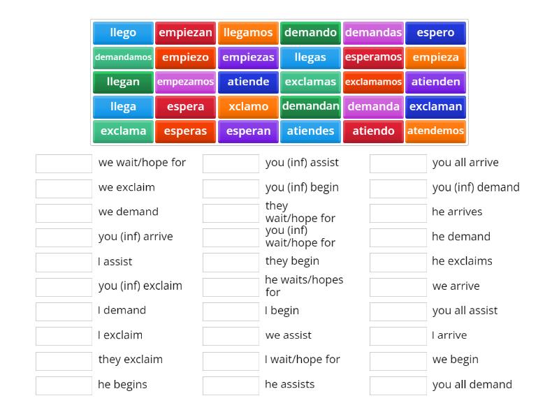 verbos: exclamar-atender - Match up