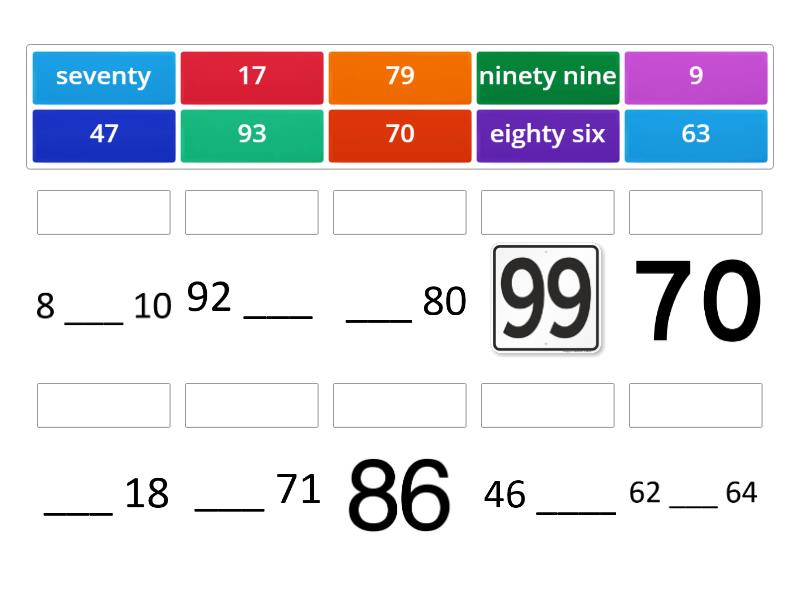 Revision of numbers up 99 - Match up