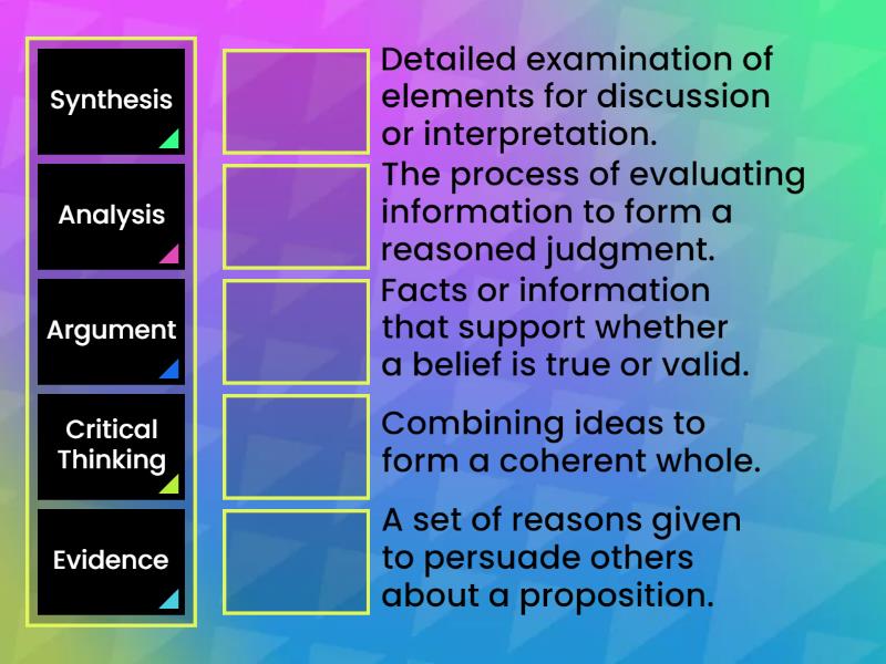 Critical Thinking Vocabulary - Match up