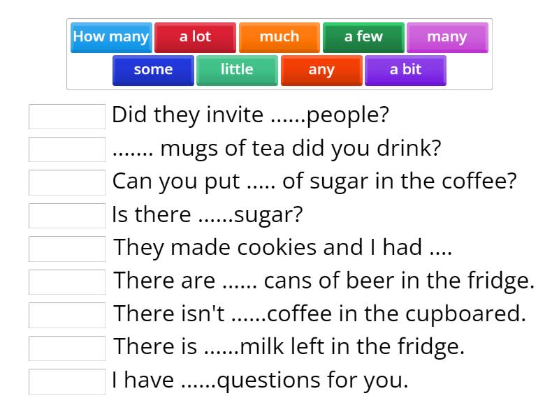 Much, many, little, few, some, any – Grammar - Match up