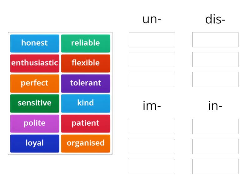 Negative Prefixes: Adjectives - Group sort