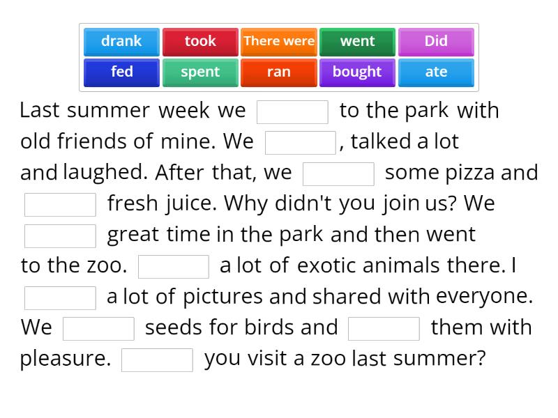 Past simple reading - Completar la frase