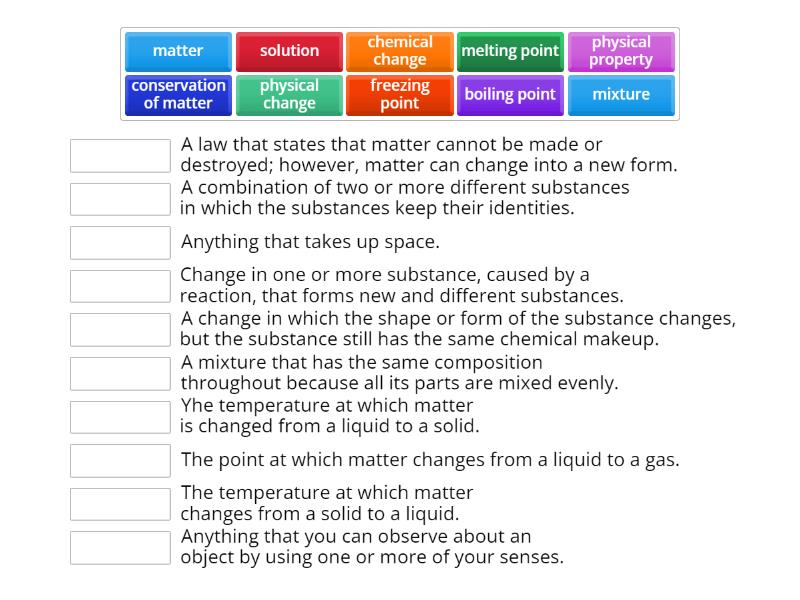 Matter Vocabulary Match - Match up