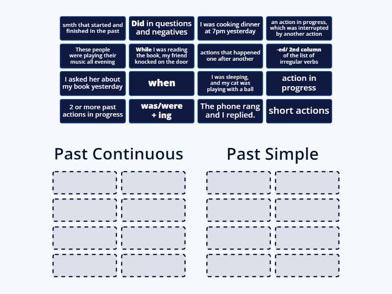EF A2 unit 2B past continuous, past simple rules - Group sort