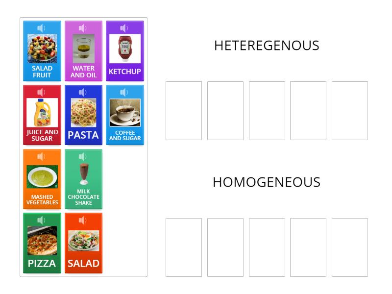 Homogeneous and heterogeneous mixtures - Group sort