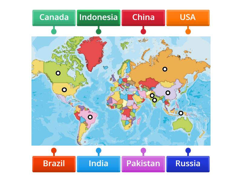 Largest Countries- Top 5 Population and Size - Labelled diagram