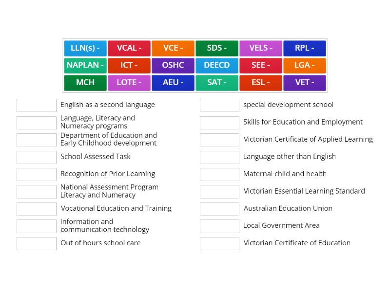 Education acronyms - Match up