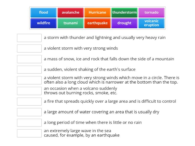 Natural Disasters activity - Match up