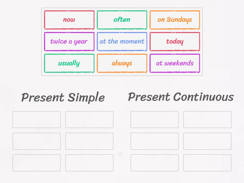 Present Simple | present continuous markers - Group sort