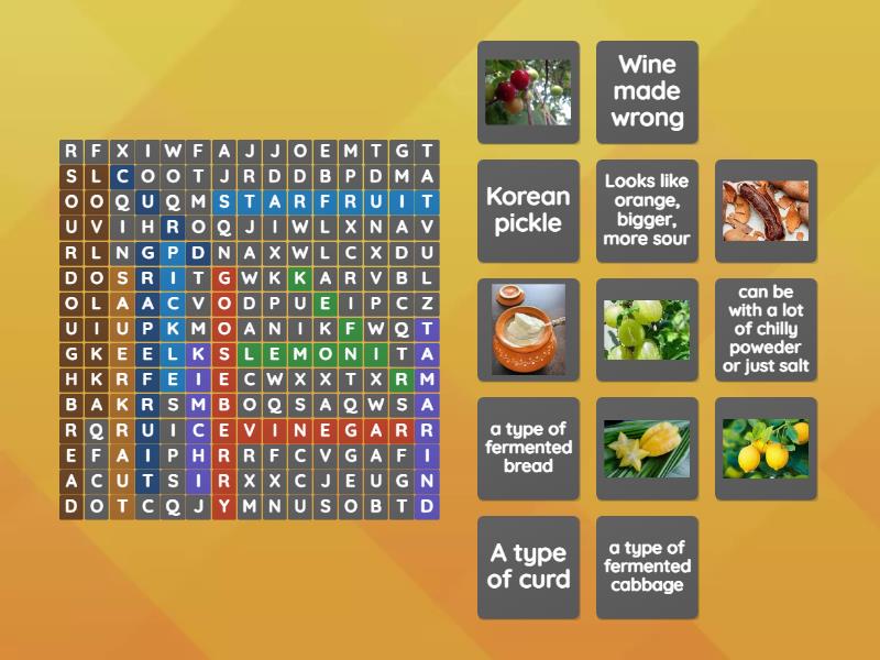 Sour / tangy foods - Wordsearch