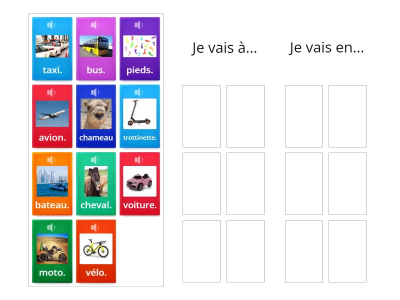 Les transports: je vais à ou je vais en? - Group sort