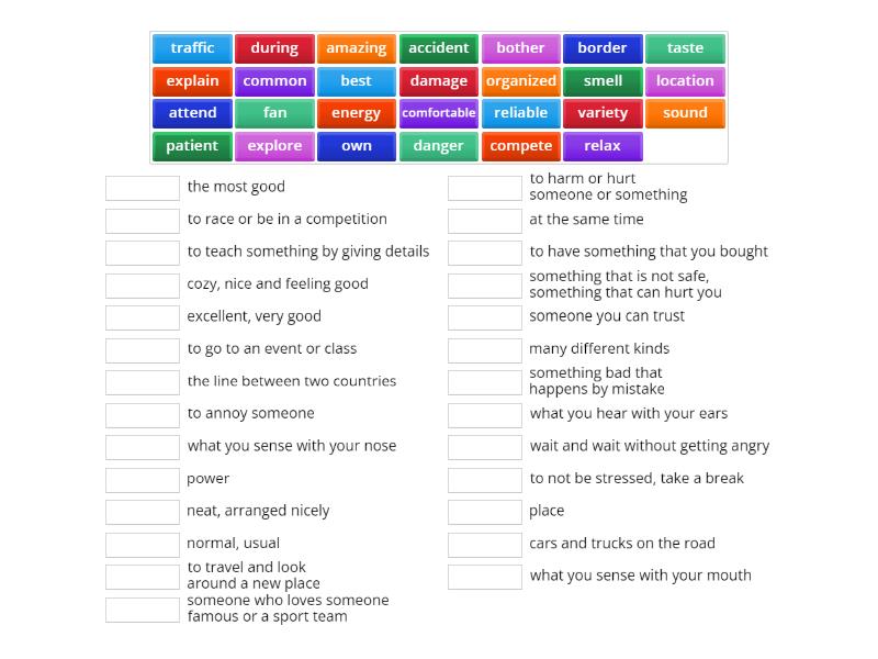 WG2B Units 1 and 2 Vocabulary - Match up