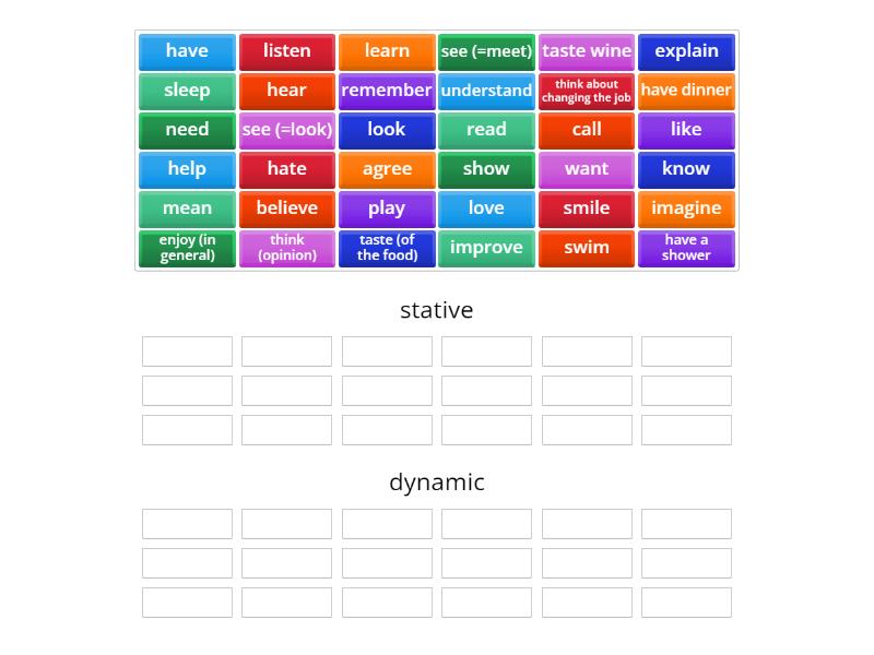 Stative and Dynamic Verbs - Group sort