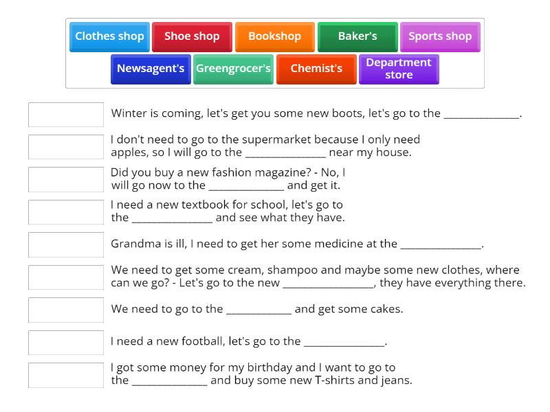 Go Getter 3 Unit 2.3 shops - Match up