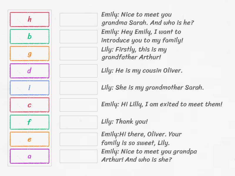 Lily Emily Family Members dialogue - Match up