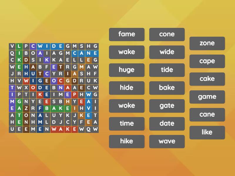 Magic 'E" word search - Sopa de letras