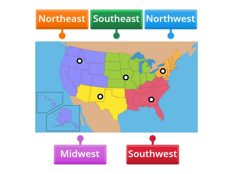 5 Regions of the United States - Labelled diagram