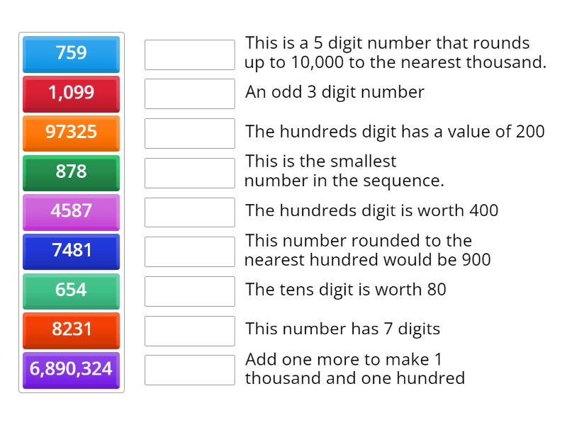 Place Value revision - Match up
